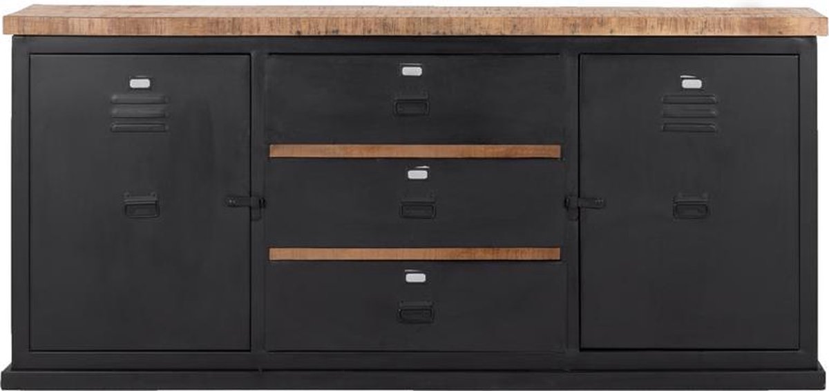 Dressoir Zwart - Staal - Houten Tafelblad - Kast Jake - Giga Meubel ...