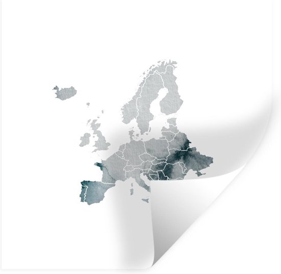 Muurstickers - Sticker Folie - Kaart - Europa - Waterverf - Grijs ...