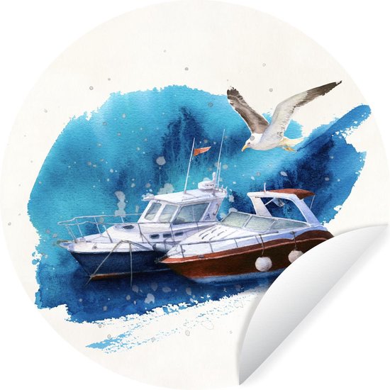 WallCircle - Muurstickers - Behangcirkel - Boot - Vogel - Waterverf - 100x100 cm -... | bol.com