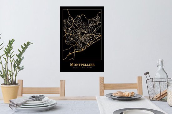 Muurstickers - Sticker Folie - Kaart - Montpellier - Luxe - Goud ...
