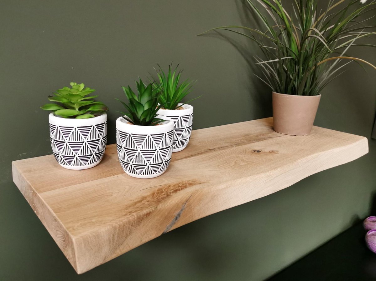1 x Wandplank Eiken Hout 60 x 24 cm , 4 cm dik - Massief eiken Boomstam ...