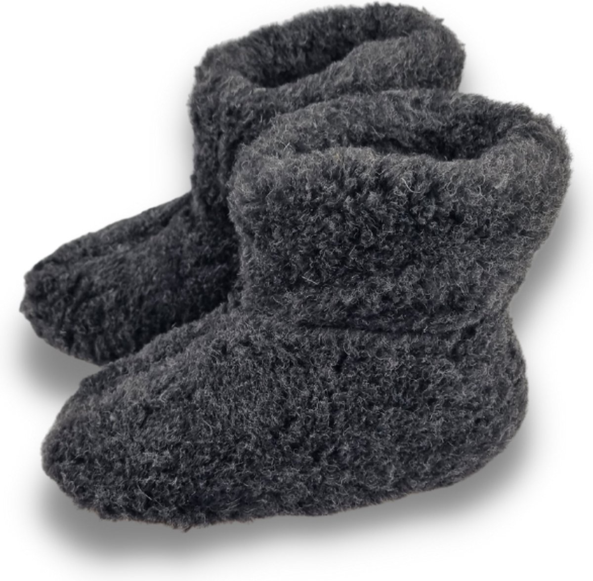 wollen sloffen 100% wol pantoffels - zwart hoog model - antislip zool ...