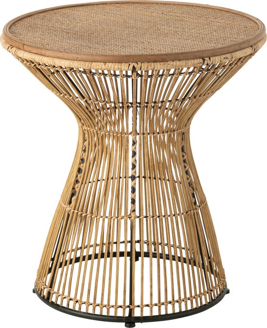 J-Line bijzettafel Rond Groeven - rotan - naturel | bol