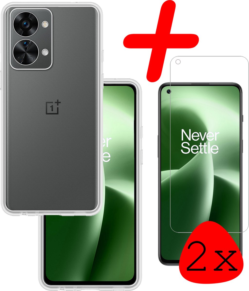 OnePlus Nord 2T Hoesje Siliconen Back Cover Case Met 2x Screenprotector ...