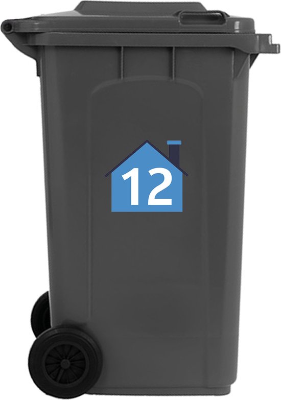 Containerstickers Huisnummer "12" - 25x21,5cm - Blauw Huis met Wit ...