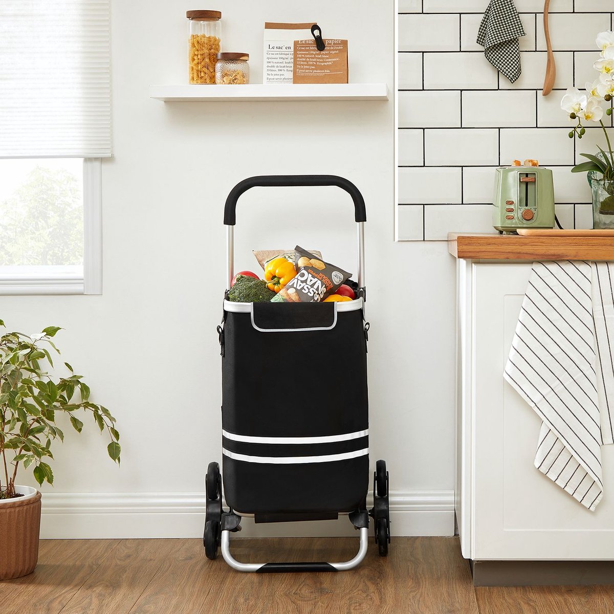 Winkelwagentje - Boodschappentrolley - opvouwbaar - 35L - Zwart | bol.com