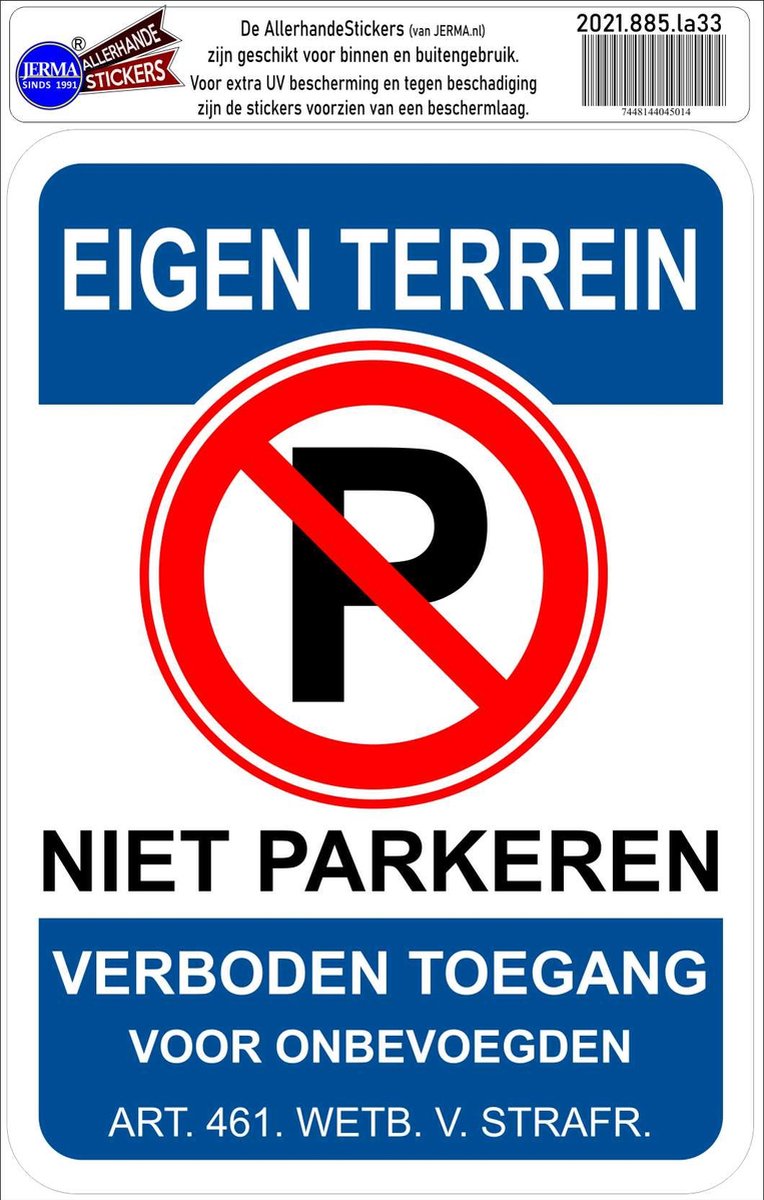 Eigen terrein niet parkeren verkeersbord sticker. | bol