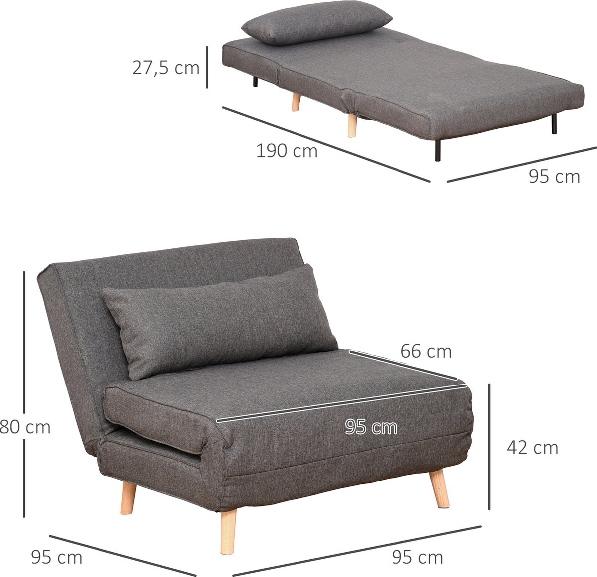 HOMCOM Eenpersoonsbedbank slaapbank opklapbare bank verstelbare ...