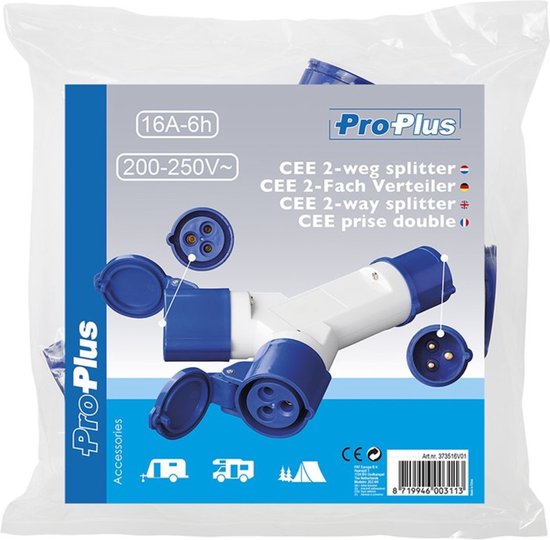 ProPlus CEE Splitter - 2 Weg - 16 Ampère - IP44 - 230 Volt - 3-Polig | bol