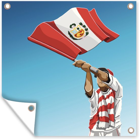 Tuin poster Illustratie van een Peruaanse voetbalfan - 200x200 cm ...