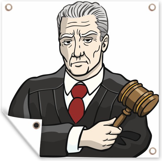 Tuin poster Een illustratie van een rechter met een houten hamer ...