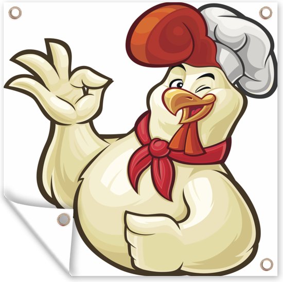 Tuindoek Een illustratie van een kip die kok is - 100x100 cm | bol