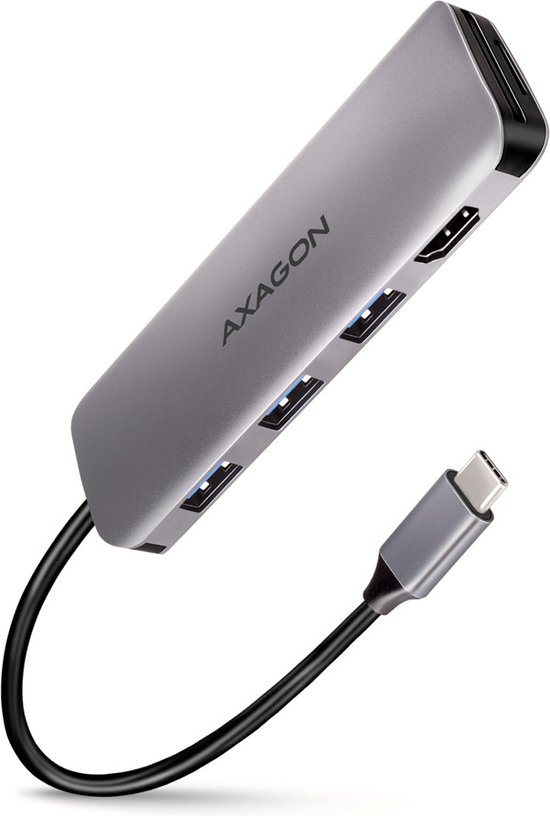 AXAGON HMC-HCR3A 3x USB-A + HDMI + SD/microSD, concentrateur USB-C 3.2 ...