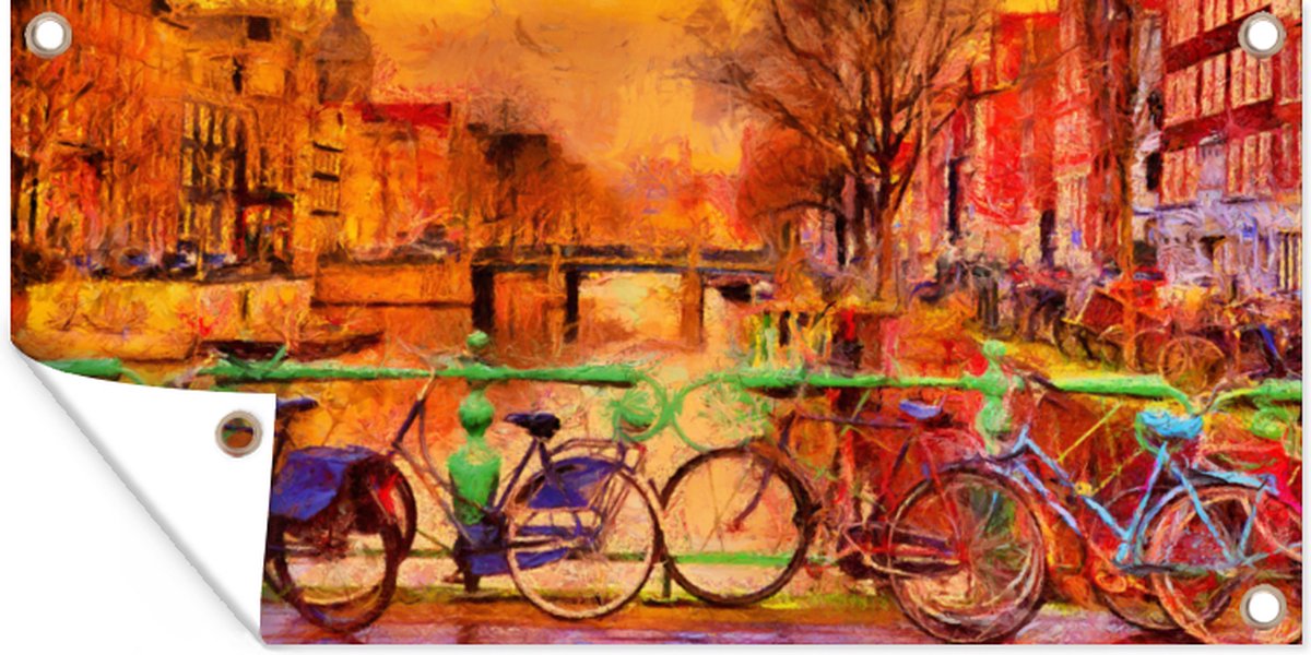 Schuttingposter Schilderij - Fiets - Amsterdam - Gracht - Olieverf ...