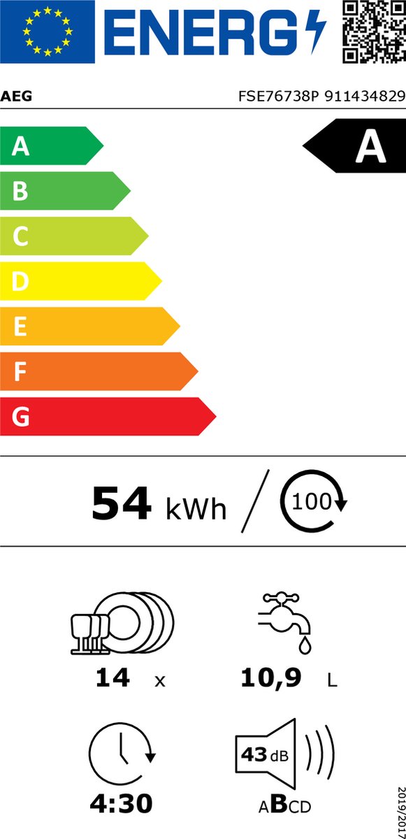 AEG FSE76738P EcoLine - Inbouwvaatwasser - Volledig ingebouwd 14 - Energielabel A | bol