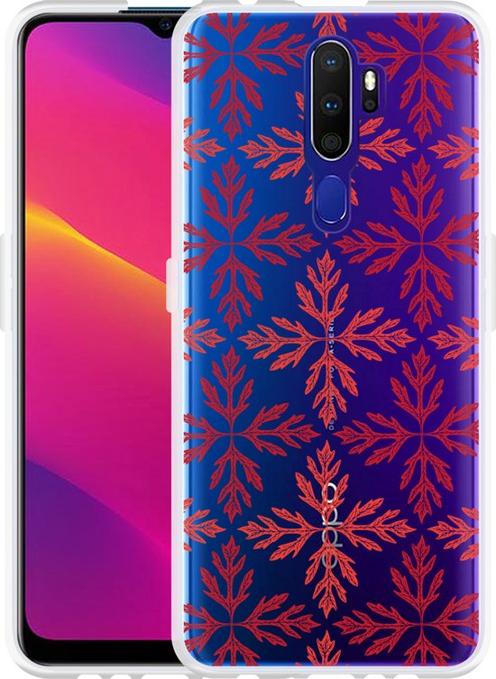 Oppo A9 2020 Hoesje Red Leaves Pattern - Designed by Cazy | bol.com