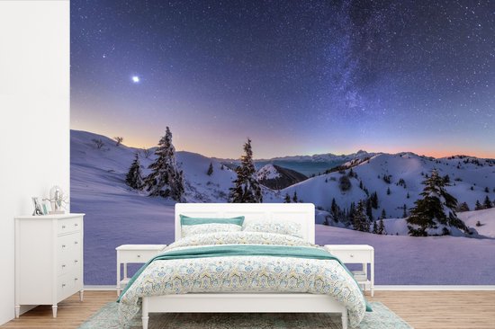 Behang - Fotobehang Winter - Sneeuw - Nacht - Bomen - Breedte 525 cm x ...
