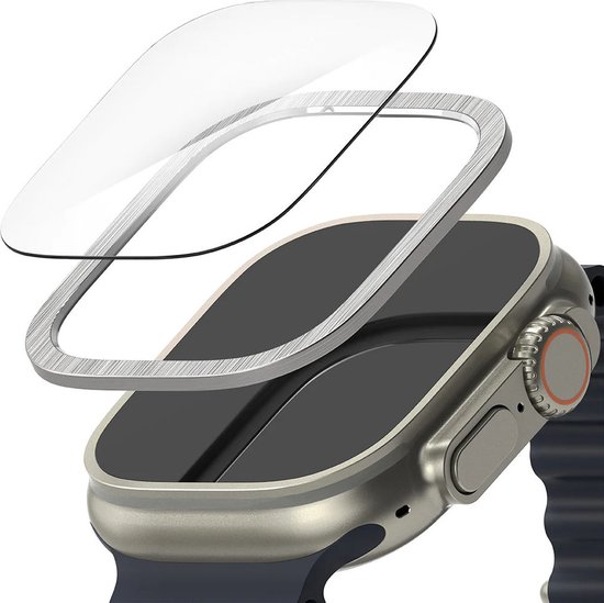 Ringke Apple Watch Ultra Bezel Styling RVS Zilver + 9H Tempered Glass ...