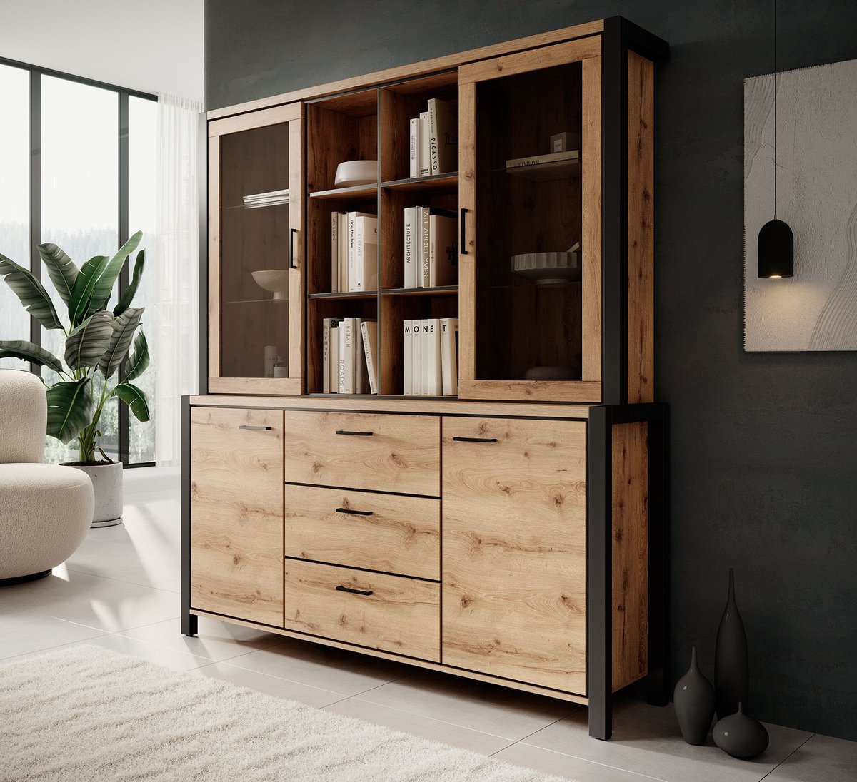 Meubella - Buffetkast Acapulco - Eiken - Zwart - 180 cm | bol.com