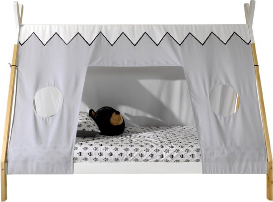 Tipi Bed 90 x 200 cm met Canvas Tito Grijs H158 cm | bol