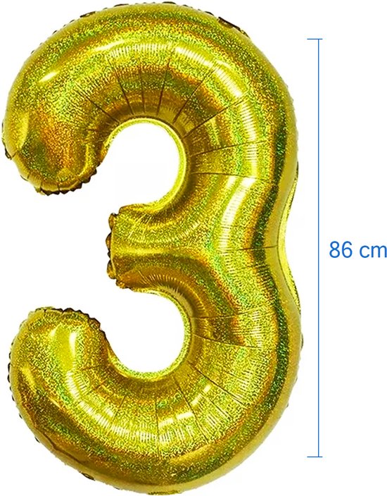 Folie Ballon Cijfer 3 Jaar Goud Glitter Verjaardag Versiering Helium ...