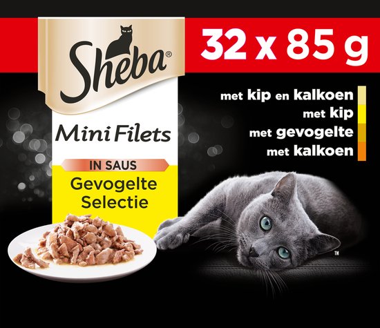 Sheba Mini Filets in saus kattenvoer maaltijdkuipjes gevogelte 32 x 85 ...