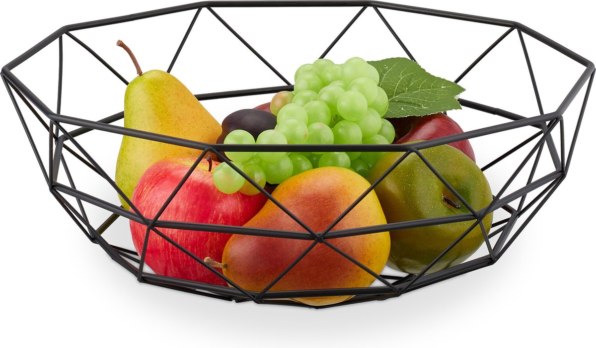 Relaxdays fruitschaal zwart - modern - groot - open - fruitmand metaal ...