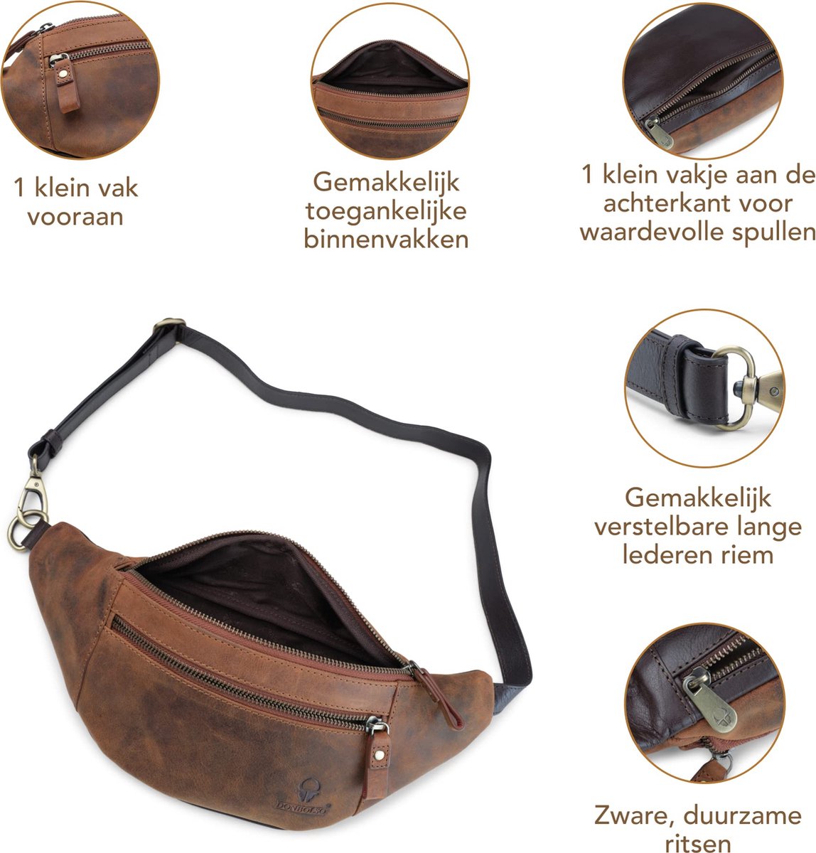 Donbolso® Heuptas Seattle - Handgemaakte leren heuptas met vintage look ...