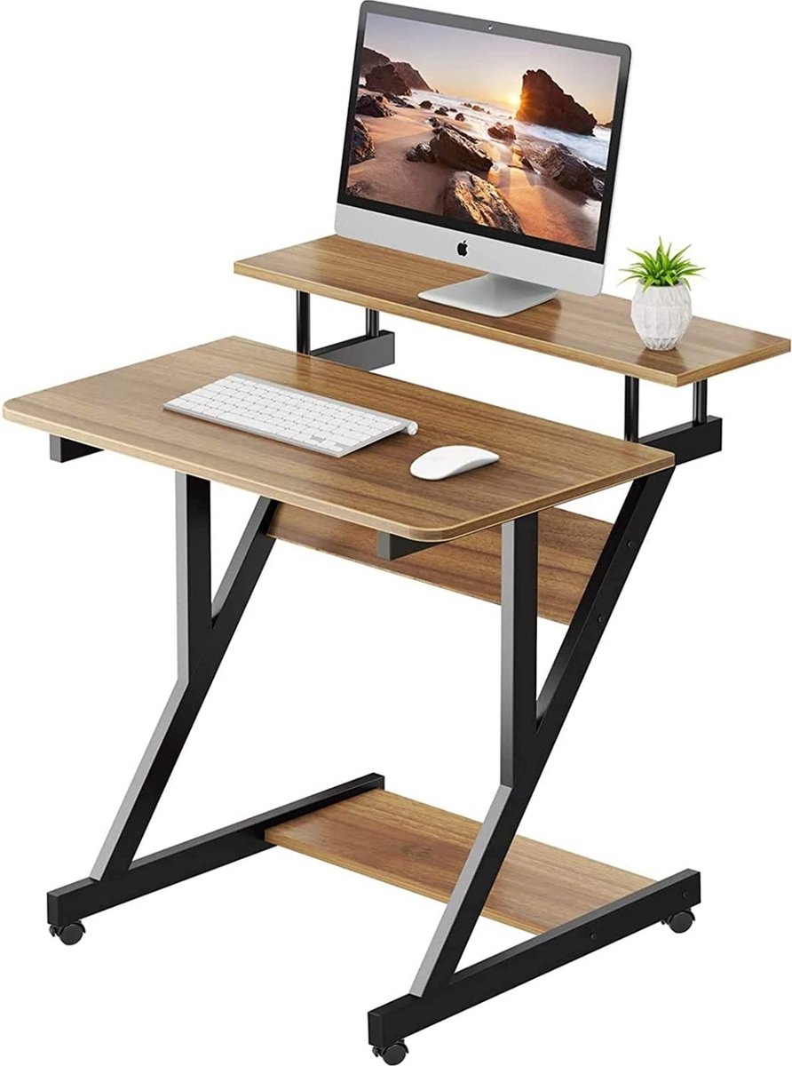 Computertafel met wieltjes, Z-vormig bureau, mobiele laptoptafel met ...