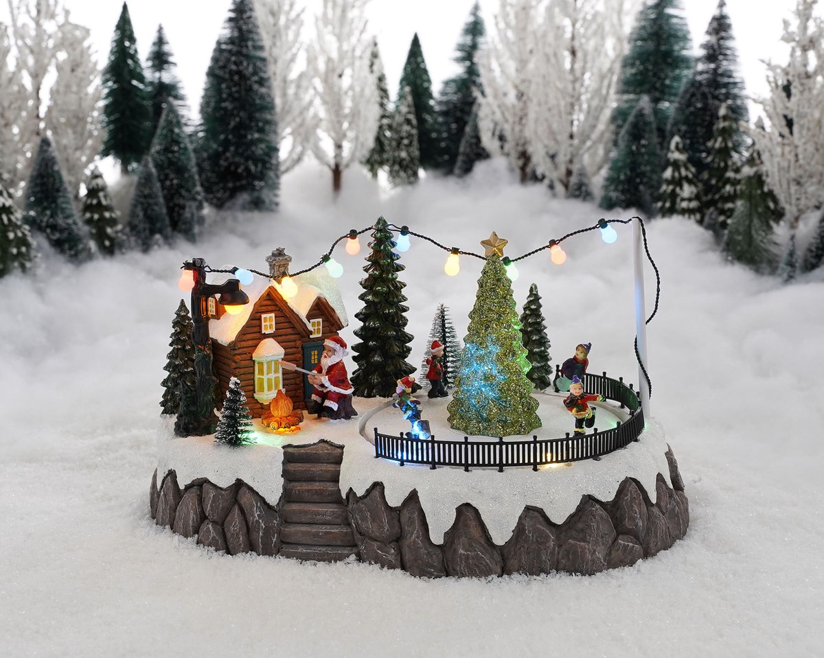 LuVille Kerstdorp Miniatuur Schaatsen rondom Boom - L28,5 x B19 x H15,5 cm | bol.com