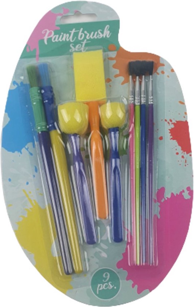 Kwasten set voor kinderen - Multicolor - Kunststof - 9 stuks - Verven ...