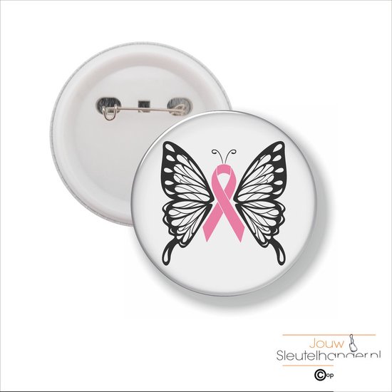 Button Met Speld 58 MM - Vlinder Pink Ribbon | bol