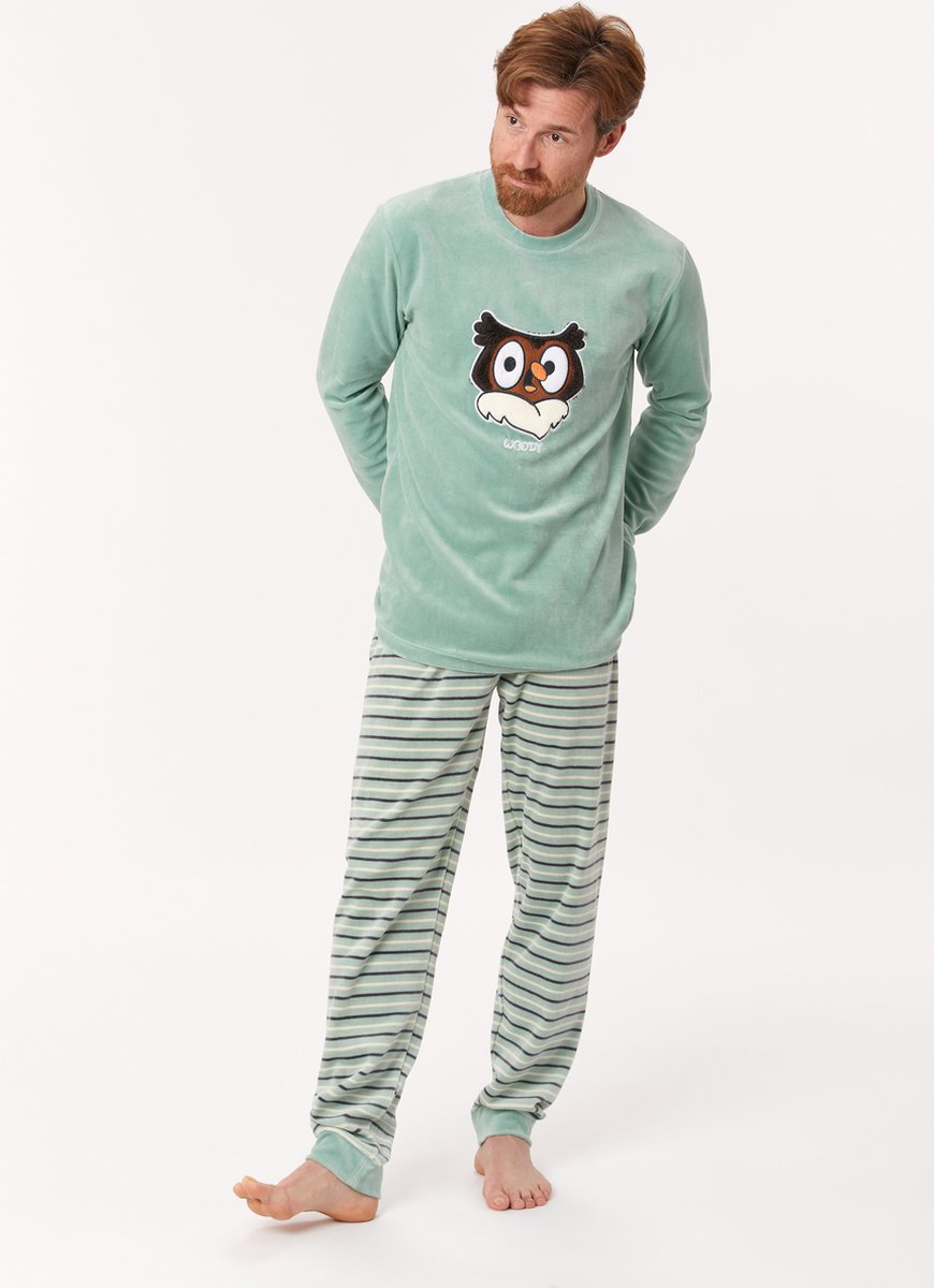 Woody pyjama velours jongens/heren - grijsblauw - uil - 222-1-PLC-V/806 ...