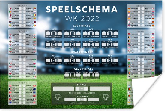 Poster WK Poster 2022 - Speelschema - Nederlands Elftal - Voetbal - 120x80 cm | bol