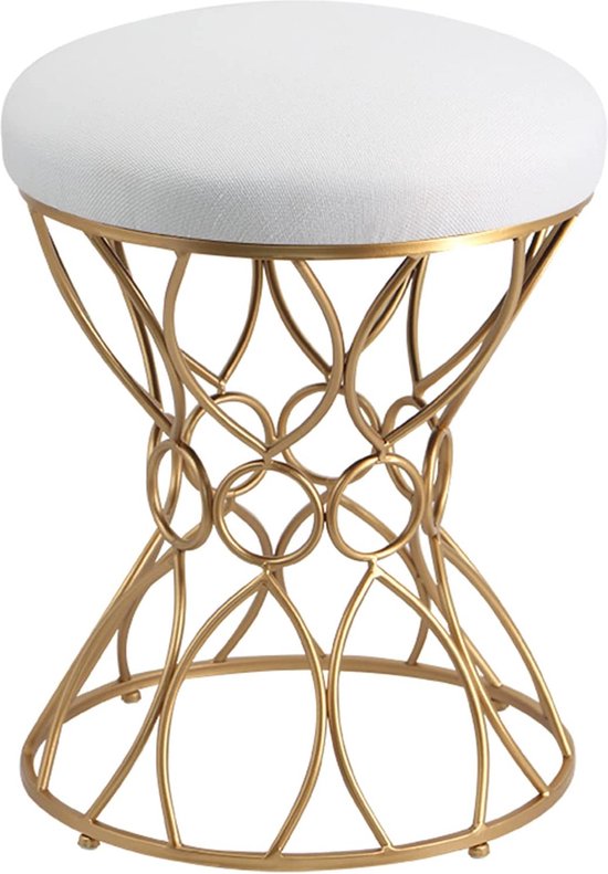 CGPN Modern Round Dressing Table Stool, Linen Upholstered Ottoman with ...
