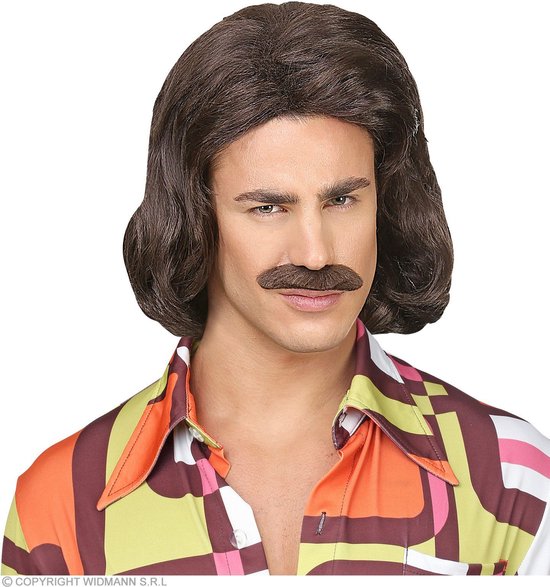 Widmann - Hippie Kostuum - Foute 70s Dandy Pruik En Snor Bruin - bruin ...
