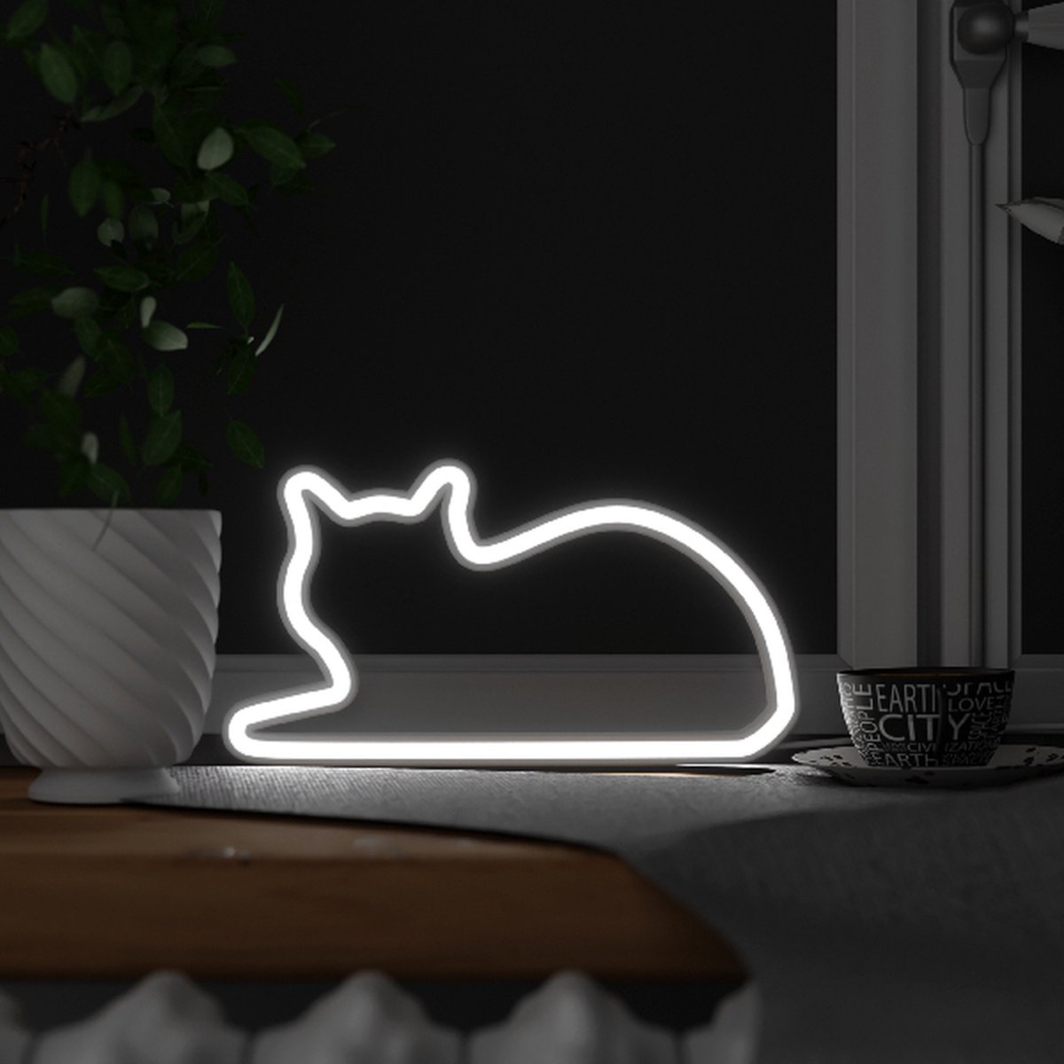 Mustard MEOW led neon light - deco katten lamp - Liggend | bol.com
