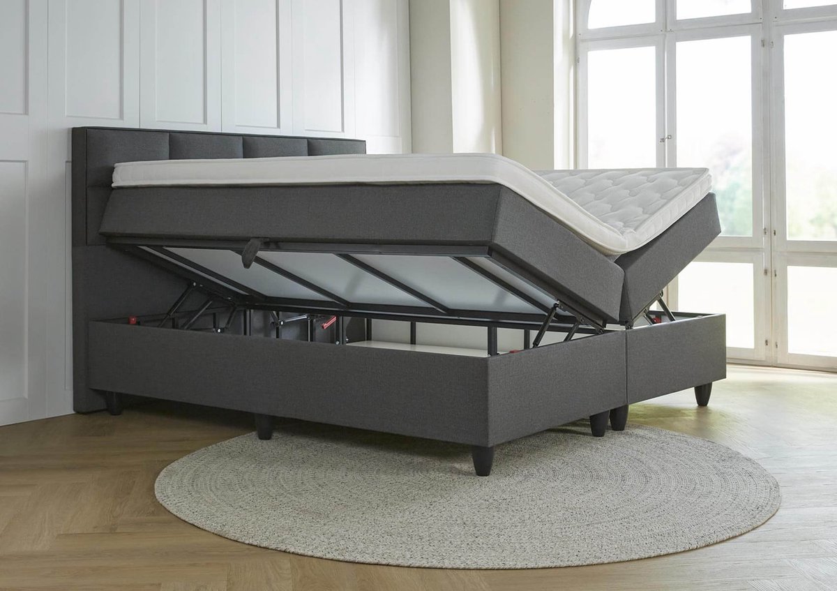 Opberg boxspring Genua - 140x200 - Antraciet - met gratis topper! | bol.com