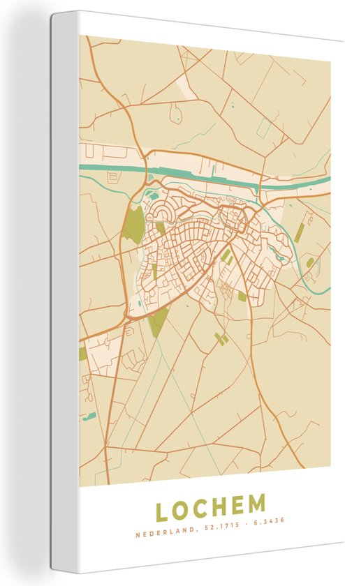 Canvas Schilderij Kaart - Stadskaart - Vintage - Lochem - Plattegrond ...