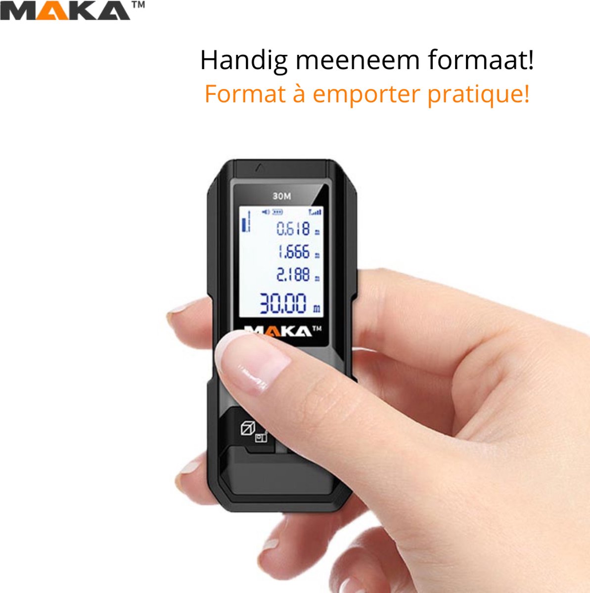 MAKA Digitale Laser Afstandsmeter 30 m - Aanpasbare meetreferentie ...