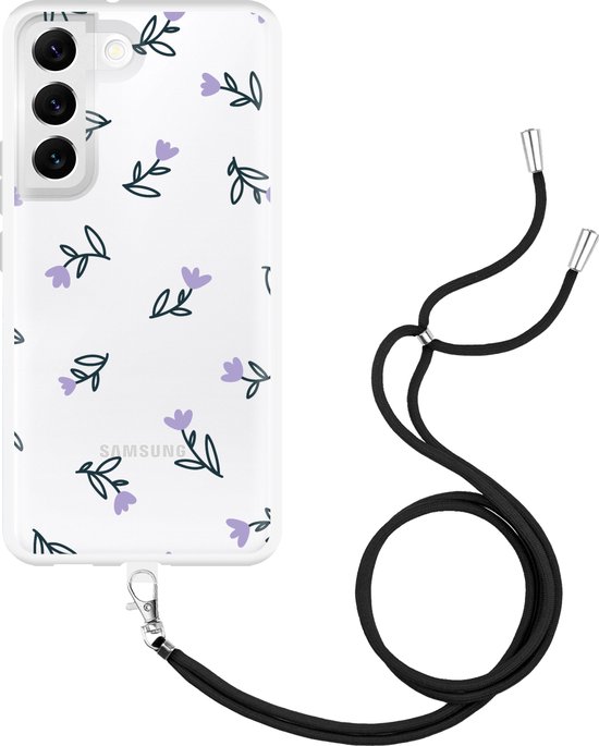 Cazy Hoesje met Koord geschikt voor Samsung Galaxy S22 - Paarse Bloemen | bol