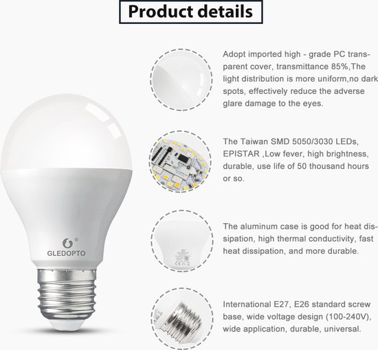 GLEDOPTO Zigbee 6 Watt Kleur+Dual Wit | E27 6W 230V | ZLL Mesh | GL-B007ZS | bol.com