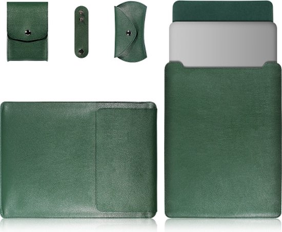 4 in 1 laptop PU lederen tas + powerbag + kabelbinder + muistas voor ...