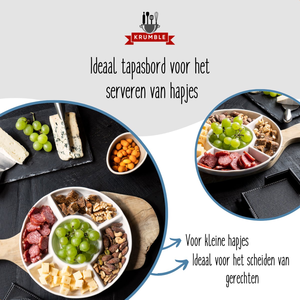 Krumble Tapasbord met 5 vakken / Servies / Borden / Hapjesbord ...