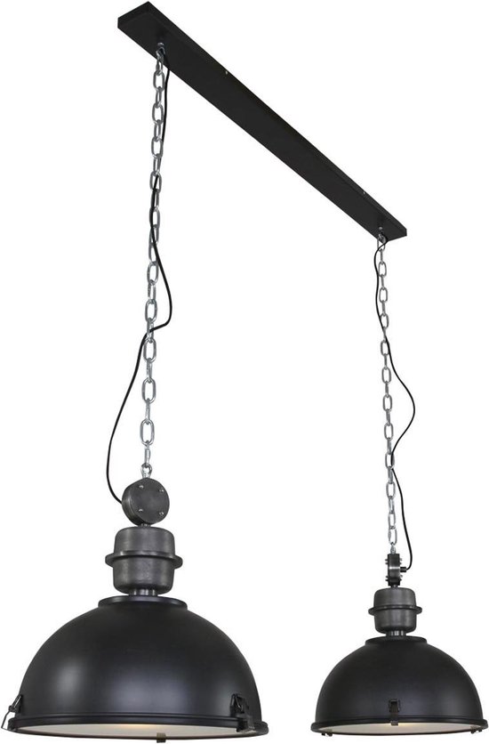 Industriële lamp met balk Bikkel | 2 lichts | zwart | metaal ...