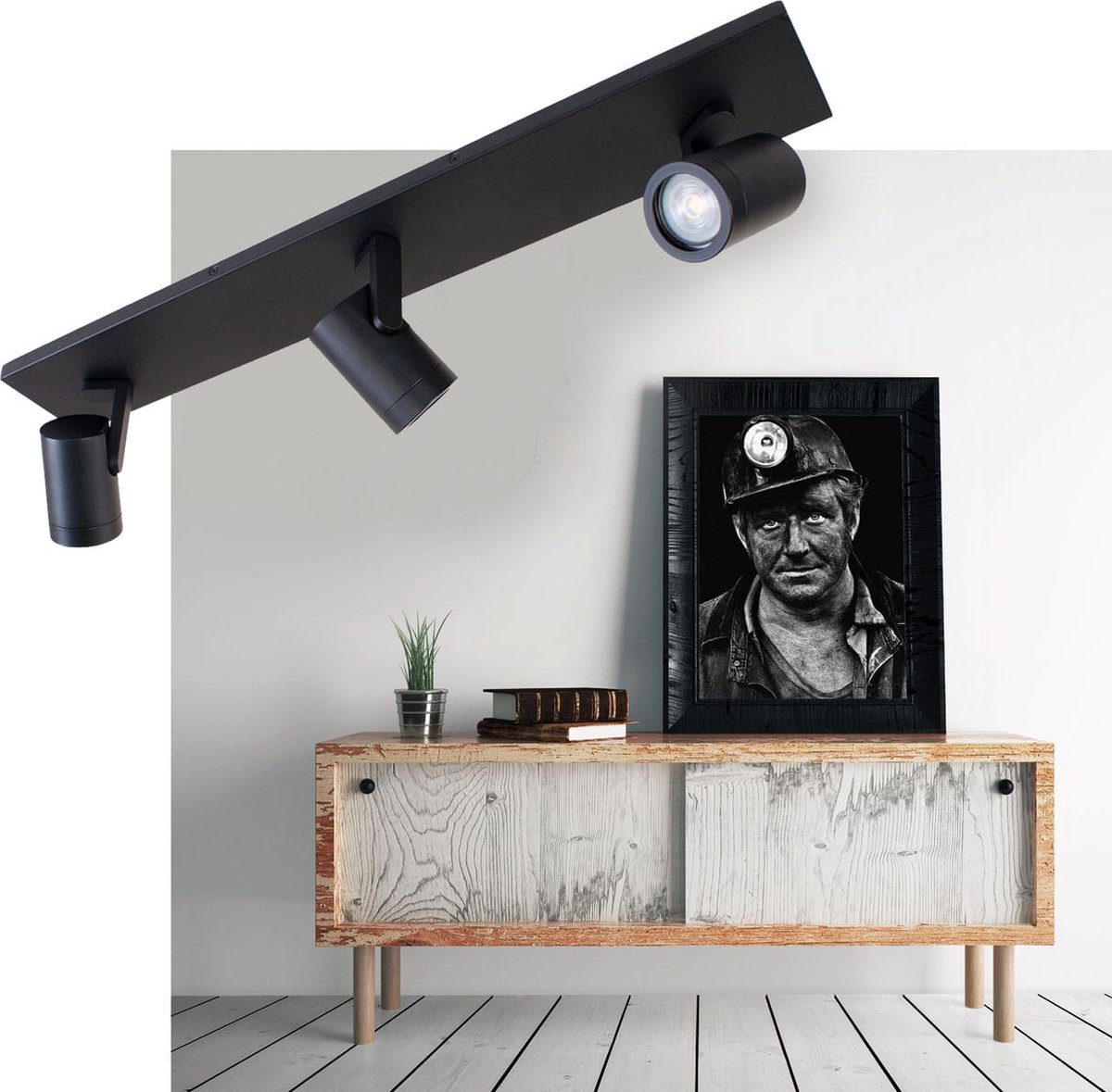 Witte balk spot Halospot | 3 lichts | zwart | metaal | 65 x 9,5 cm ...