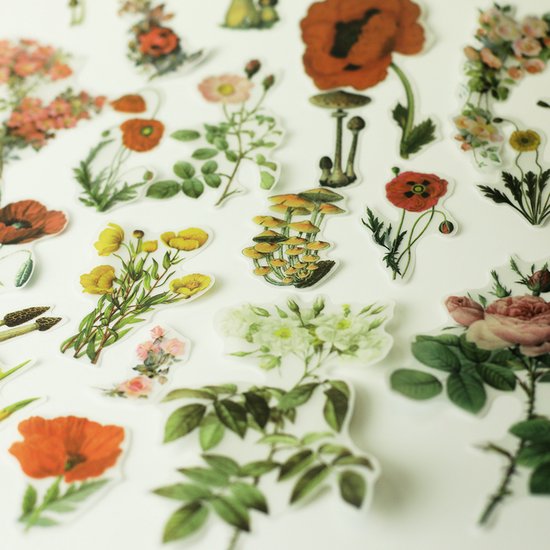 40 Vintage Flowers Vellum Stickers - Bloemen sticker | bol