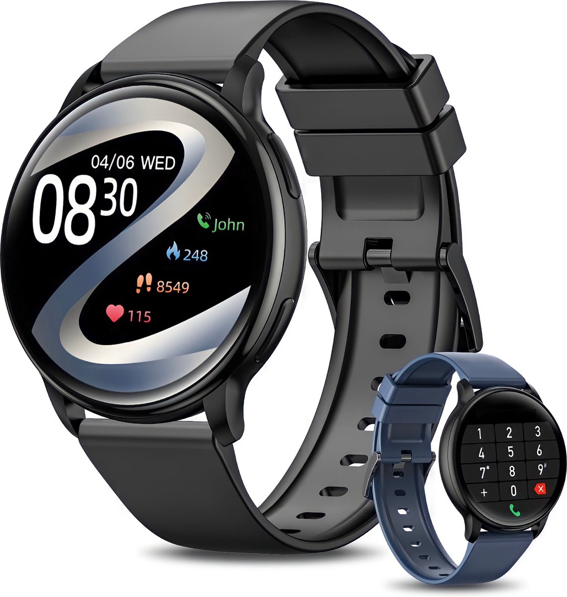 Stano Smartwatch Heren Zwart / Blauw- 2022 model met Bellen en ...