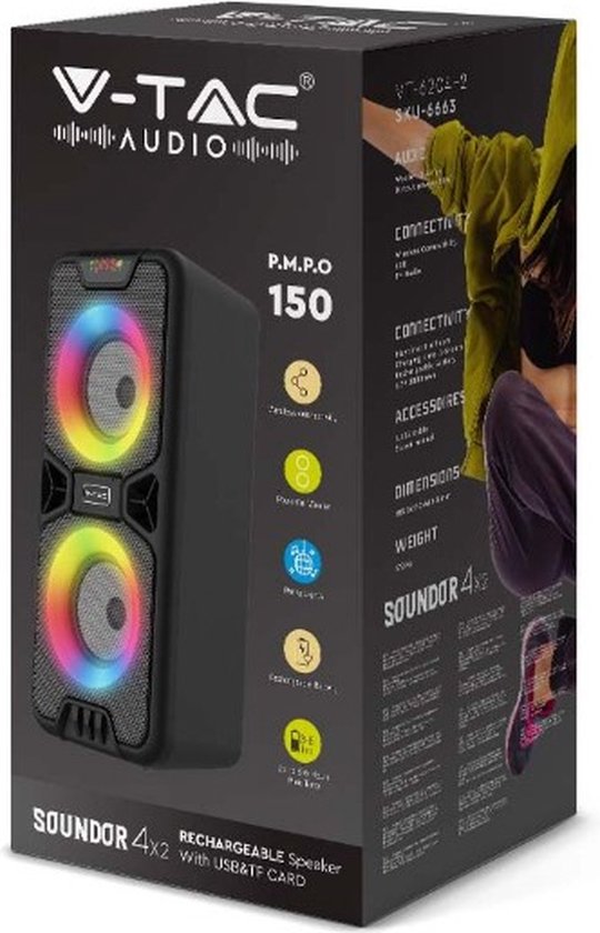 V-tac VT-6204-2 Mobiele speaker met Bluetooth en RGB - 2x 10W | bol.com