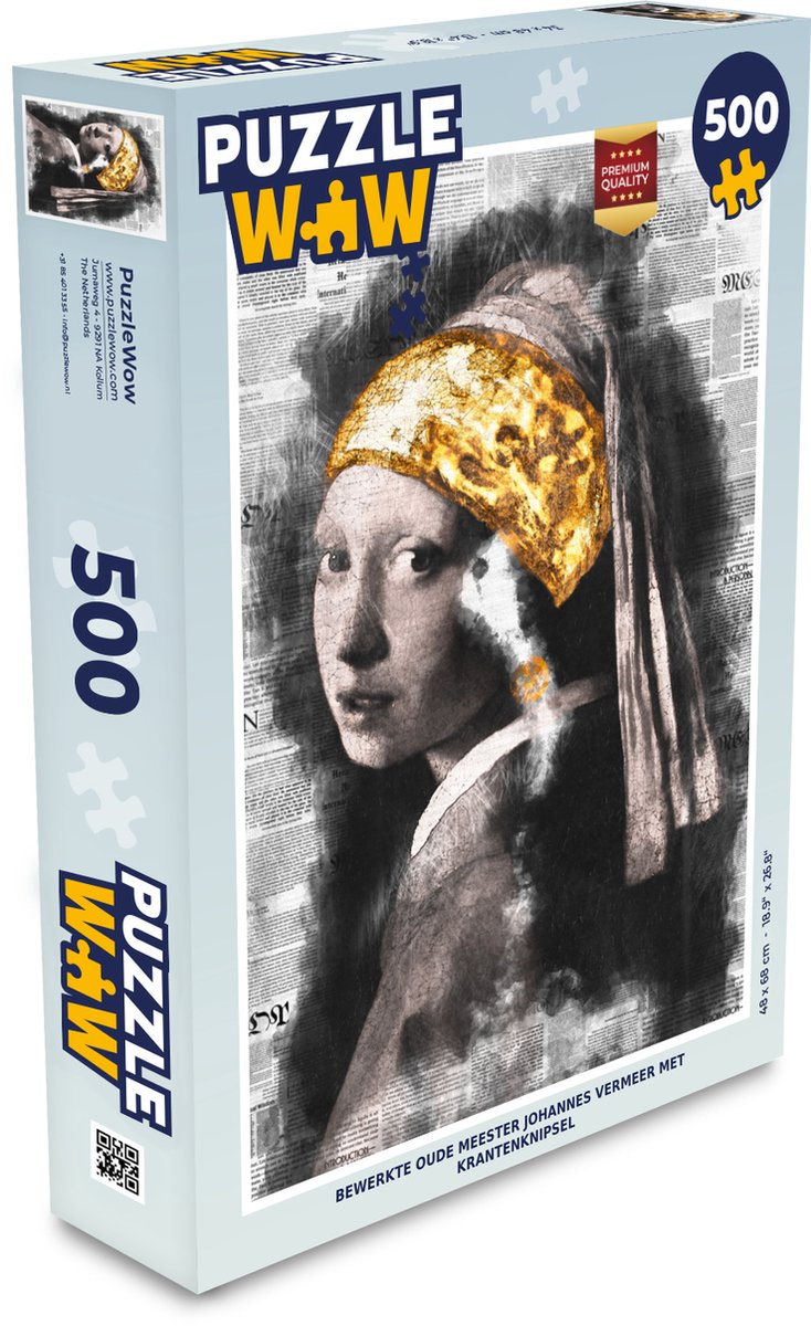 Puzzel Meisje met de parel - Johannes Vermeer - Krant - Goud ...